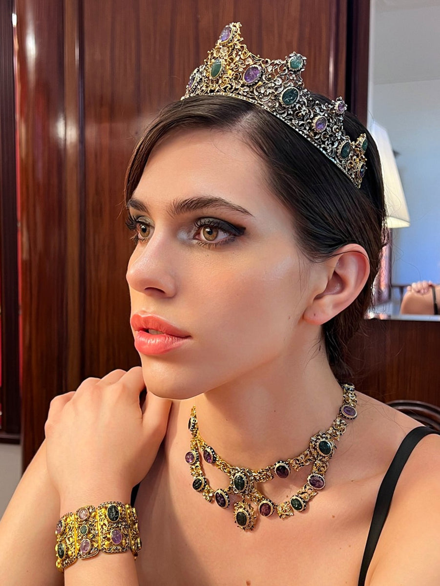 Victorian gold enameled parure with two tiaras – Gioielleria Pennisi