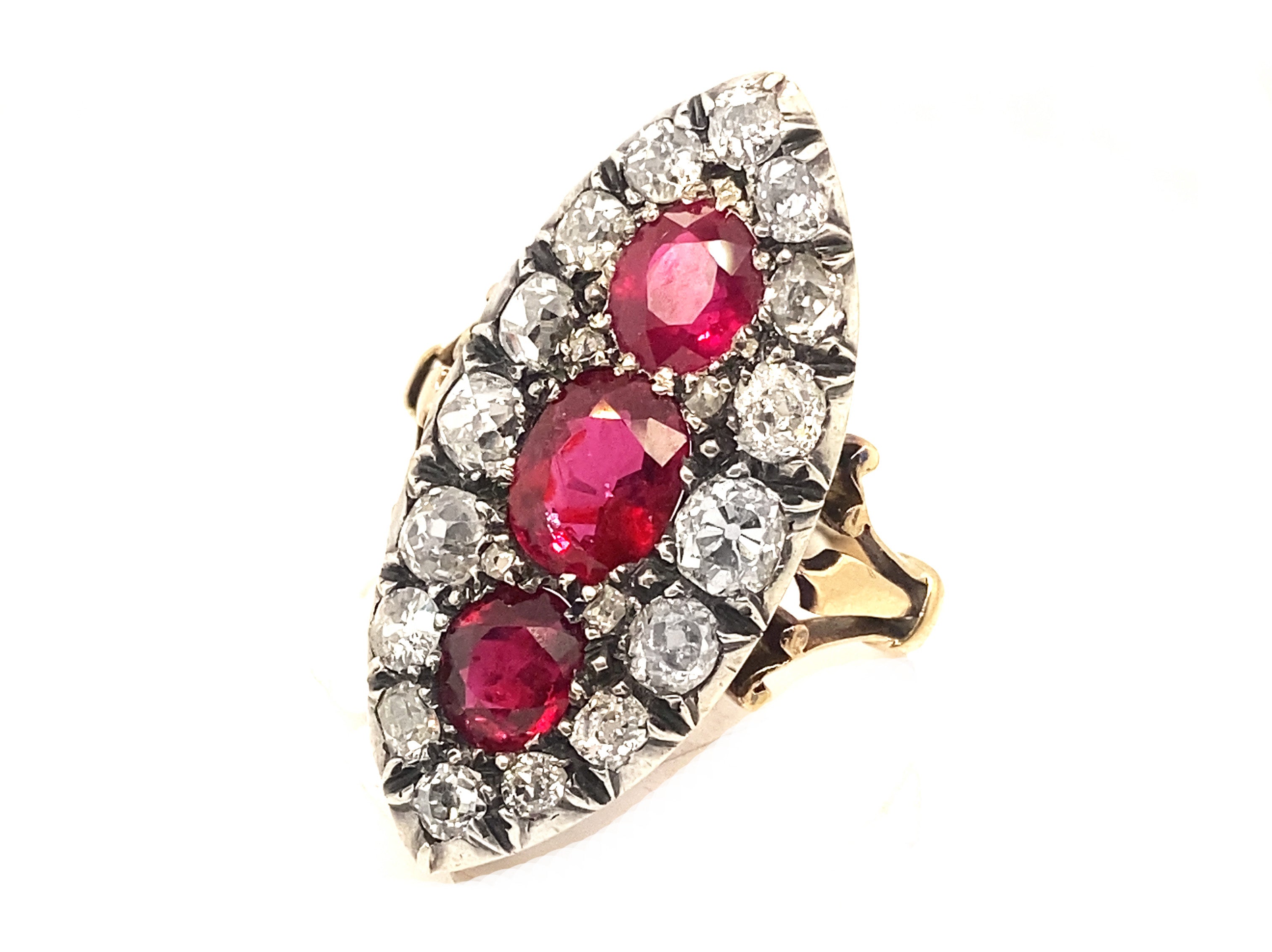 Victorian gold diamond and burma ruby marquise ring, 1880 c.a ...