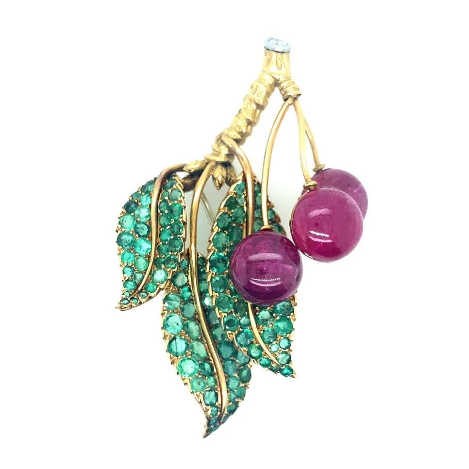 Marchak gold diamond sapphire and ruby cherry brooch – Gioielleria Pennisi
