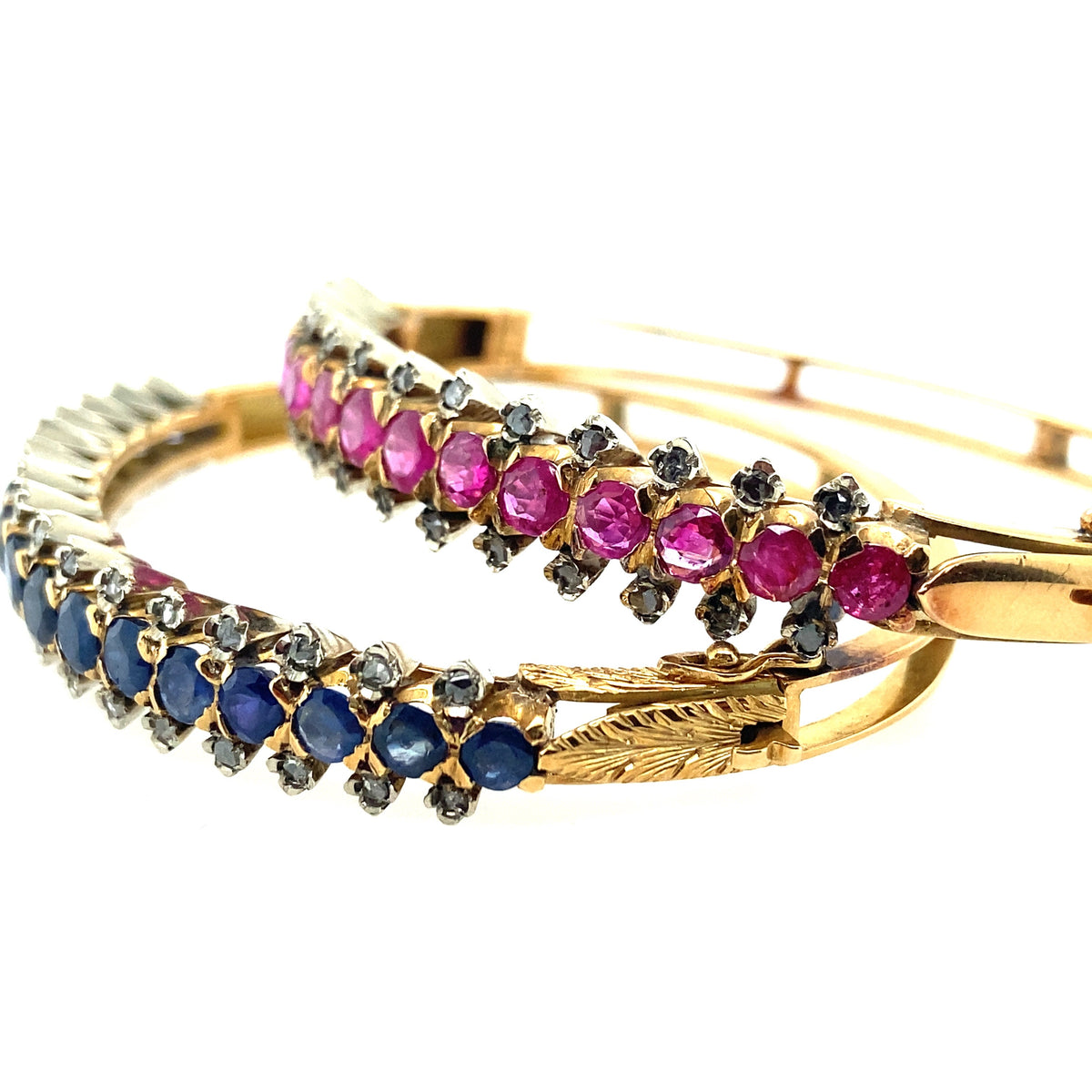 Couple of Victorian ruby, sapphire and diamond bangle bracelets ...
